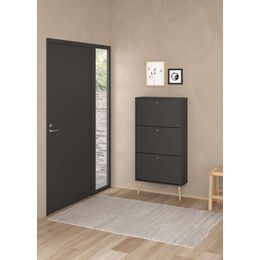 Schuhschrank Home Affaire "Bodo, Schuhkipper, Schuhregal", grau (grau matt), B:70,3cm H:139,3cm T:24,1cm, Holzwerkstoff, Schr&auml;nke, Schuhschrank, Breite 70 cm,ca. 18 Paar Schuhe, 3 Klappen, Beine, Griffe Massivholz