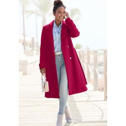 Langmantel Lascana, Damen, Gr. 34, rot (bordeaux), Flanell, Obermaterial: 90% Polyester, 10% Viskose. Futter: 100% Polyester, unifarben, figurumspielend wadenlang, tiefer V-Ausschnitt, M&auml;ntel, mit Reverskragen, eleganter Damenmantel
