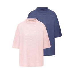 Kurzarmshirt Lascana "mit Stehkragen", Damen, Gr. 32/34, bunt (ros&eacute;, blau), Cr&ecirc;pe, Obermaterial: 97% Polyester, 3% Elasthan, unifarben, l&auml;ssig geschnitten, Shirts, aus b&uuml;gelfreier, luftiger Cr&ecirc;pe-Qualit&auml;t