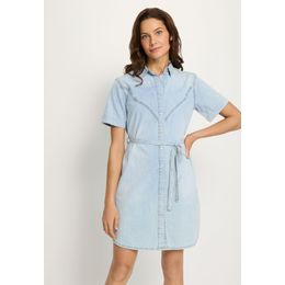 Jeanskleid Lascana, Damen, Gr. 34, N-Gr, blau (light blau washed), Denim/Jeans, Obermaterial: 100% Baumwolle, figurbetont ca. Mitte Oberschenkel, Rundhals, Kleider, in softer Denimqualit&auml;t, modischer Western-Look