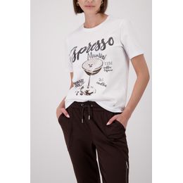 Rundhalsshirt monari "Shirt Espresso", Damen, Gr. 38, ecru, Web, Obermaterial: 100% Baumwolle, bedruckt, gemustert, mehrfarbig, regular fit normal, Rundhals, eingesetzt abgesteppte Kante, Shirts Rundhalsshirt, mit Frontprint