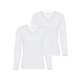 Langarmshirt YSABEL MORA "BASIC COLLECTION COTTON WITH LACE", Damen, Gr. L, wei&szlig;, Single Jersey, Obermaterial: 95% Baumwolle, 5% Elasthan, figurbetont h&uuml;ftlang, Rundhals, Spitzenkante, Shirts Langarmshirt, das perfekte Basic-Longsleeve f&uuml;r jeden Tag