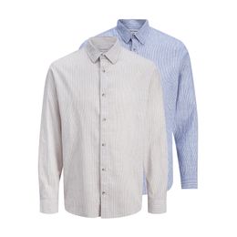 Jack & Jones Langarmhemd JACK & JONES "JJESUMMER LINEN BLEND SHIRT L/S SN 2PKMP", Herren, Gr. M, N-Gr, crockery pack:with infinity stripes, Web, Obermaterial: 80% Baumwolle, 20% Leinen, unifarben, Hemden
