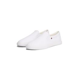 Slipper Tommy Hilfiger "TH LOW PROFILE SLIP ON", Damen, Gr. 38, wei&szlig;, Baumwolle, unifarben, Basic, Schuhe Slipper, Freizeitschuh, Loafer, Slipper mit edlem Logoemblem
