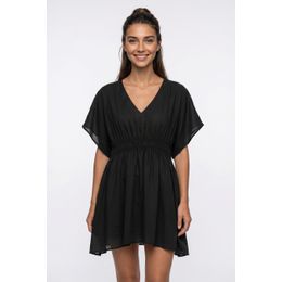 bonprix Damen Longtunikaschwarz, Gr. 52, Obermaterial: 100% Polyester, Tuniken, luftiger Webstoff, transparente Optik, tiefer V-Ausschnitt