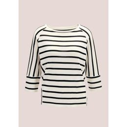 Madeleine Mode Longpullover MADELEINE "Pullover Strickpullover im Streifen-Look", Damen, Gr. 34, wei&szlig; (wei&szlig;, marine), Obermaterial: 65% Viskose CV. 35% Polyamid PA., Modern, figurumspielend, U-Boot-Ausschnitt, Pullover Longpullover