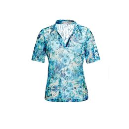 Poloshirt GOLDNER "Ausbrennershirt mit Strassdetails", Damen, Gr. 38, blau (marine, gemustert), Obermaterial: 65% Polyester PES. 35% Baumwolle CO., Tubular, Shirts, Jedes Teil ein Unikat