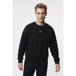 Sweatshirt Hugo "Dettil Metal Stacked Logo", Herren, Gr. L, schwarz002, Sweatware, Obermaterial: 82% Baumwolle, 13% Polyester, 5% Elasthan, unifarben, relaxed fit normal, Rundhals, B&uuml;ndchen, Sweatshirts Sweatshirt, Premium Metall Logo Rundhalsausschnitt, Relaxed Fit, Baumwollmix