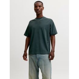 Jack & Jones T-Shirt JACK & JONES "JJEBARRON TEE SS O-NECK NOOS", Jungen, Gr. L, scarab, Jersey, Obermaterial: 52% Baumwolle, 31% Polyester, 17% Elastomultiester, unifarben, loose fit normal, Rundhals, Shirts T-Shirt, Baumwollmischung, loose fit