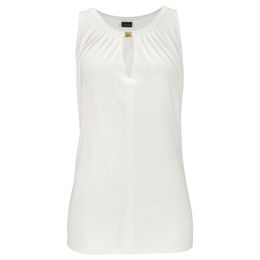 Tanktop Lascana, Damen, Gr. 32/34, beige (creme), Jersey, Obermaterial: 100% Viskose, unifarben, figurumspielend h&uuml;ftlang, V-Ausschnitt, Tops Tanktop, mit Zieraccessoire, l&auml;ssiges Jerseytop, casual, Topseller