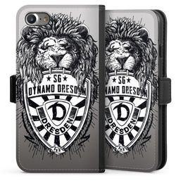 DeinDesign iPhone SE (2020) Handy Klapph&uuml;lle Handyh&uuml;lle aus Kunst Leder schwarz Flip Case Sgd Lion Sg Dynamo Dresden Sideflip mit Lasche