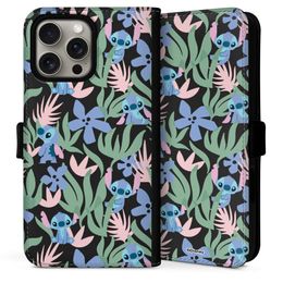 DeinDesign iPhone 16 Pro Handy Klapph&uuml;lle Handyh&uuml;lle aus Kunst Leder schwarz Flip Case Disney Muster Lilo & Stitch Sideflip mit Lasche