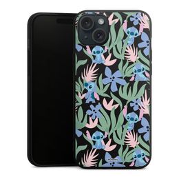 DeinDesign iPhone 15 Plus Handy Premium Silikon H&uuml;lle Handyh&uuml;lle schwarz Case Disney Muster Lilo & Stitch Silikon Premium Case