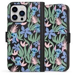 DeinDesign iPhone 13 Pro Handy Klapph&uuml;lle Handyh&uuml;lle aus Kunst Leder schwarz Flip Case Disney Muster Lilo & Stitch Sideflip mit Lasche
