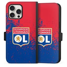 DeinDesign iPhone 15 Pro Max Handy Klapph&uuml;lle Handyh&uuml;lle aus Kunst Leder schwarz Flip Case Ol Olympique Lyonnais Official Licensed Product Sideflip mit Lasche