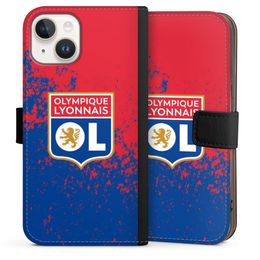 DeinDesign iPhone 14 Handy Klapph&uuml;lle Handyh&uuml;lle aus Kunst Leder schwarz Flip Case Ol Olympique Lyonnais Official Licensed Product Sideflip mit Lasche