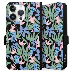DeinDesign iPhone 14 Pro Max Handy Klapph&uuml;lle Handyh&uuml;lle aus Kunst Leder schwarz Flip Case Disney Muster Lilo & Stitch Sideflip mit Lasche
