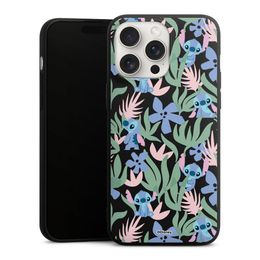 DeinDesign iPhone 15 Pro Max Handy Premium Silikon H&uuml;lle Handyh&uuml;lle schwarz Case Disney Muster Lilo & Stitch Silikon Premium Case