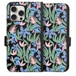 DeinDesign iPhone 15 Pro Max Handy Klapph&uuml;lle Handyh&uuml;lle aus Kunst Leder schwarz Flip Case Disney Muster Lilo & Stitch Sideflip mit Lasche