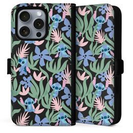 DeinDesign iPhone 16 Pro Max Handy Klapph&uuml;lle Handyh&uuml;lle aus Kunst Leder schwarz Flip Case Disney Muster Lilo & Stitch Sideflip mit Lasche