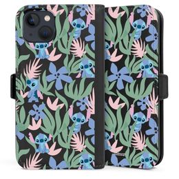 DeinDesign iPhone 13 Handy Klapph&uuml;lle Handyh&uuml;lle aus Kunst Leder schwarz Flip Case Disney Muster Lilo & Stitch Sideflip mit Lasche