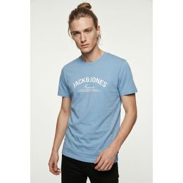 Jack & Jones T-Shirt JACK & JONES "JPRBLATOMMY SS TEE FST", Jungen, Gr. M, chambray blau, Jersey, Obermaterial: 100% Baumwolle, bedruckt, regular fit normal, Rundhals, Shirts T-Shirt, mit Logo Schriftzug