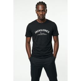 Jack & Jones T-Shirt JACK & JONES "JPRBLATOMMY SS TEE FST", Jungen, Gr. L, schwarz, Jersey, Obermaterial: 100% Baumwolle, bedruckt, regular fit normal, Rundhals, Shirts T-Shirt, mit Logo Schriftzug