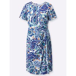 WITT Damen Jerseykleid mit Raffungen, ecru-kalkmint-bedruckt, Gr&ouml;&szlig;e 48