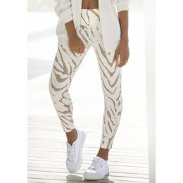 Lascana Leggings beige Gr. 32/34 f&uuml;r Damen. Mit Allover-Druck. Figurbetont. Nachhaltig.