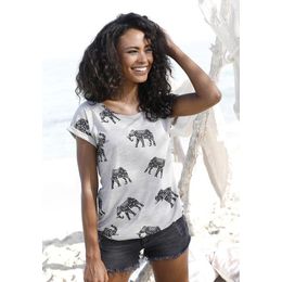 Lascana T-Shirt 'mit Elefanten-Motiv' mehrfarbig Gr. 44/46 f&uuml;r Damen. Rundhals und Print. Figurumspielend