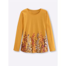WITT Damen Langarmshirt mit Bord&uuml;ren-Druck, ocker, Gr&ouml;&szlig;e 40
