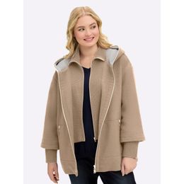 Manisa sheego Gro&szlig;e Gr&ouml;&szlig;en Wolljacke mit Strickeinsatz am Kragen, camel-sand-meliert, Gr&ouml;&szlig;e 48 - Damen
