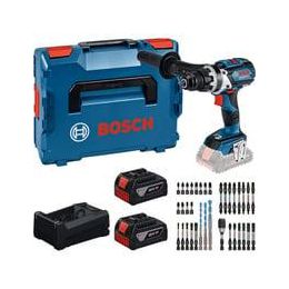 Bosch Werkzeug-Set: Akku-Bohrschrauber 18 Volt 110 Nm mit 2 Akkus 5,0 Ah, Ladeger&auml;t und Bit-Set Boxed