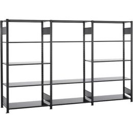 Steckregal Set SCHULTE LAGERTECHNIK MULTIplus 150, 1 x Grundregal & 2 x Anbauregal, 14 h&ouml;henverstellbare Fachb&ouml;den, B 3000 x T 500 x H 2000 mm, Stahl, schwarz