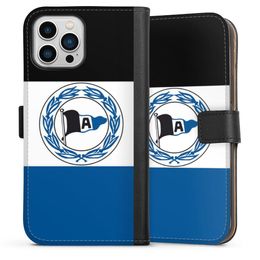 DeinDesign iPhone 13 Pro Max Handy Klapph&uuml;lle Handyh&uuml;lle aus Kunst Leder schwarz Flip Case Official Licensed Product Arminen Arminia Bielefeld Sideflip mit 