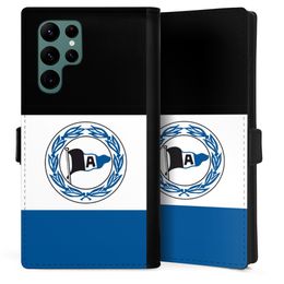 DeinDesign Galaxy S22 Ultra Handy Klapph&uuml;lle Handyh&uuml;lle aus Kunst Leder schwarz Flip Case Official Licensed Product Arminen Arminia Bielefeld Sideflip mit langer