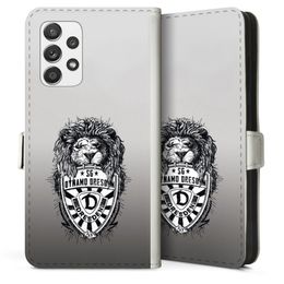 DeinDesign Galaxy A52s 5G Handy Klapph&uuml;lle Handyh&uuml;lle aus Kunst Leder wei&szlig; Flip Case Lion Sg Dynamo Dresden Sgd Sideflip mit Lasche