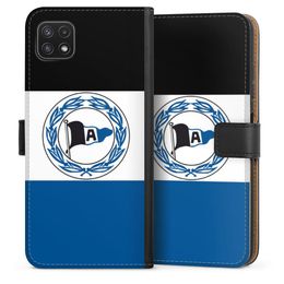 DeinDesign Galaxy A22 5G Handy Klapph&uuml;lle Handyh&uuml;lle aus Kunst Leder schwarz Flip Case Official Licensed Product Arminen Arminia Bielefeld Sideflip mit langer 