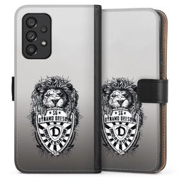 DeinDesign Galaxy A53 5G Handy Klapph&uuml;lle Handyh&uuml;lle aus Kunst Leder schwarz Flip Case Sgd Lion Sg Dynamo Dresden Sideflip mit langer Lasche