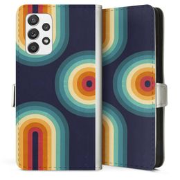 DeinDesign Galaxy A52s 5G Handy Klapph&uuml;lle Handyh&uuml;lle aus Kunst Leder wei&szlig; Flip Case Retro Colourful Rainbow Sideflip mit Lasche