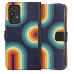 DeinDesign Galaxy A33 5G Handy Klapph&uuml;lle Handyh&uuml;lle aus Kunst Leder schwarz Flip Case Colourful Rainbow Retro Sideflip mit langer Lasche