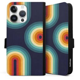 DeinDesign iPhone 14 Pro Max Handy Klapph&uuml;lle Handyh&uuml;lle aus Kunst Leder schwarz Flip Case Retro Colourful Rainbow Sideflip mit Lasche