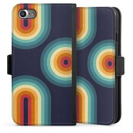 DeinDesign iPhone SE (2020) Handy Klapph&uuml;lle Handyh&uuml;lle aus Kunst Leder schwarz Flip Case Colourful Rainbow Retro Sideflip mit Lasche