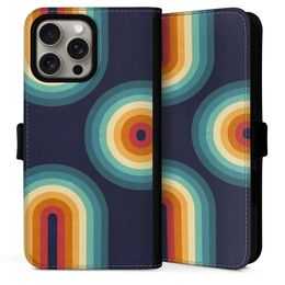 DeinDesign iPhone 16 Pro Handy Klapph&uuml;lle Handyh&uuml;lle aus Kunst Leder schwarz Flip Case Retro Colourful Rainbow Sideflip mit Lasche