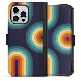 DeinDesign iPhone 13 Pro Handy Klapph&uuml;lle Handyh&uuml;lle aus Kunst Leder schwarz Flip Case Retro Colourful Rainbow Sideflip mit Lasche