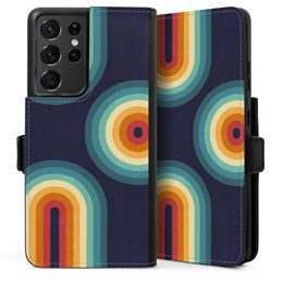 DeinDesign Galaxy S21 Ultra 5G Handy Klapph&uuml;lle Handyh&uuml;lle aus Kunst Leder schwarz Flip Case Retro Colourful Rainbow Sideflip mit Lasche
