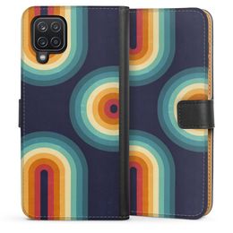 DeinDesign Galaxy A12 Handy Klapph&uuml;lle Handyh&uuml;lle aus Kunst Leder schwarz Flip Case Colourful Rainbow Retro Sideflip mit langer Lasche