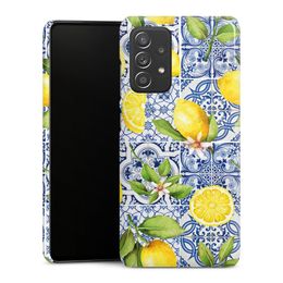 DeinDesign Galaxy A52s 5G Handy Premium Case Smartphone Handyh&uuml;lle Schutzh&uuml;lle gl&auml;nzend Muster Lemon Greece Premium Case