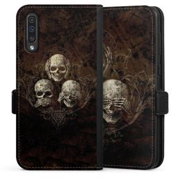 DeinDesign Galaxy A50 Handy Klapph&uuml;lle Handyh&uuml;lle aus Kunst Leder schwarz Flip Case Gothic Art Skulls Sideflip mit Lasche