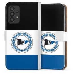 DeinDesign Galaxy A33 5G Handy Klapph&uuml;lle Handyh&uuml;lle aus Kunst Leder wei&szlig; Flip Case Arminia Bielefeld Official Licensed Product Arminen Sideflip mit Lasche